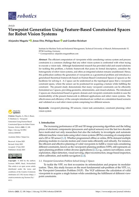 Pdf Viewpoint Generation Using Feature Based Constrained Spaces For Robot Vision Systems