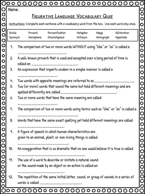 Figurative Language Definitions And Examples Printable