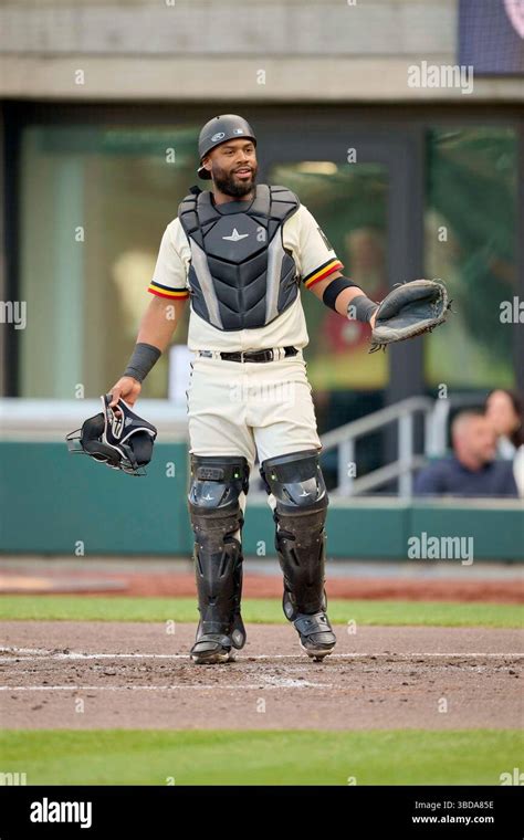 Chuckie Robinson 45 Catcher Of The Salt Lake Bees On Defense Against