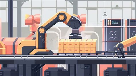 Automated Factory Assembly Line With Robotic Arm In Operation Stock Image Image Of