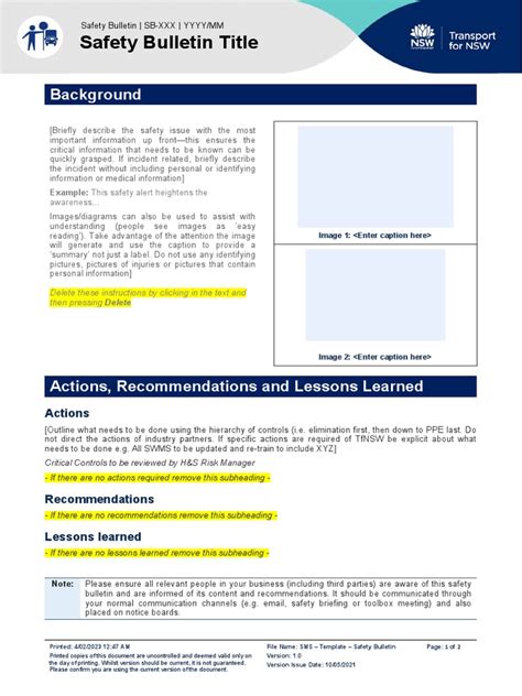 Safety Bulletin Template Pdf Information Computing