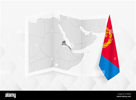 A Grayscale Map Of Eritrea With A Hanging Eritrean Flag On One Side Vector Map For Many Types