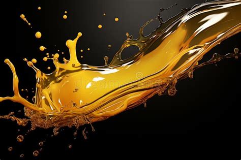 Dynamic Splash Of Golden Liquid Abstract Fluid Motion On A Black Background Viscous Substance
