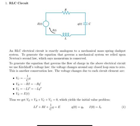 Solved RLC Circuit An RLC Electrical Circuit Is Exactly Chegg Com
