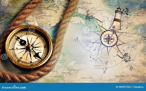 Old Nautical Map With Compass Suitable As Background Stock Illustration