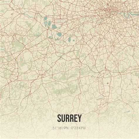 Retro Uk Map Of Surrey Vintage Street Map Stock Illustration