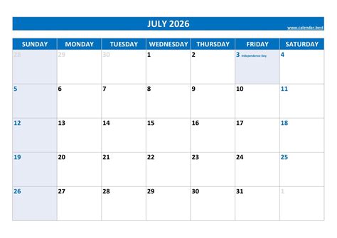 What Holidays Are In July 2026 Calendar 2026