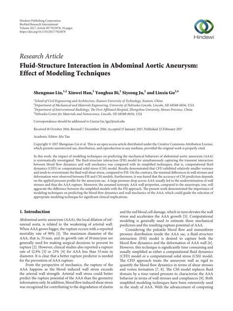 Pdf Fluid Structure Interaction In Abdominal Aortic Aneurysm Effect Of Modeling Techniques