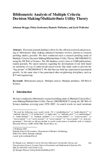 Pdf Bibliometric Analysis Of Multiple Criteria Decision Making