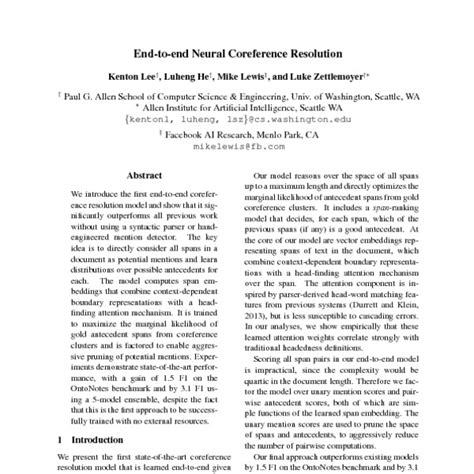 end to end neural coreference resolution acl anthology