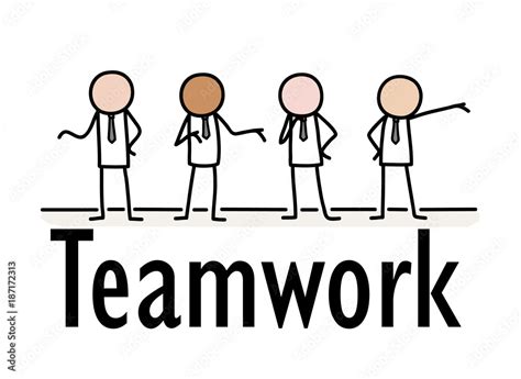 teamwork stick figures illustration a hand drawn vector cartoon
