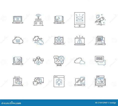 Cloud System Line Icons Collection Virtualization Storage Scalability Security Efficiency