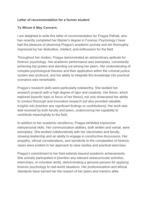Letter Of Recommendation Pdf Psychology Thesis