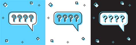 파란색과 흰색 검은 색 배경에 격리 된 질문 아이콘으로 음성 거품을 설정합니다 Faq 기호 채팅 음성 거품 및 차트 벡터 0명에