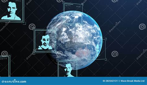 Animation Of Biometric Photos And Data Processing Over Globe Stock Video Video Of