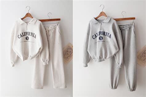 리케마켓 포근기모set California 모던 카라넥 반집업 맨투맨티셔츠 밴딩 조거바지 일자바지 트레이닝팬츠 투피스 데일리 꾸안꾸 따뜻한 겨울 트레이닝복 추리닝세트