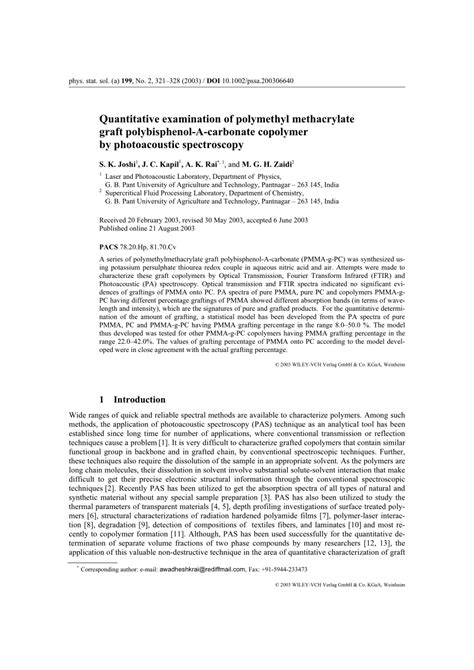 Pdf Quantitative Examination Of Polymethyl Methacrylate Graft Polybisphenol‐a‐carbonate