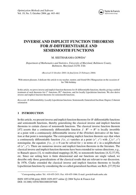 Pdf Inverse And Implicit Function Theorems For H Differentiable And Semismooth Functions