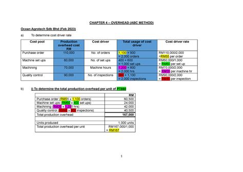 Answer Abc Method Ocean Agrotech Sdn Bhd 1 Chapter 4 Overhead