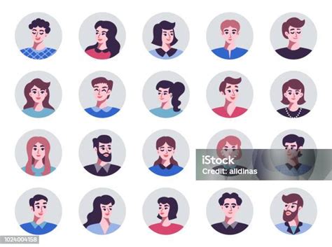 긍정적인 남자와 여자 아바타 아이콘의 집합입니다 벡터 일러스트 레이 션의 평면 디자인 사람들 문자 경영자에 대한 스톡 벡터 아트