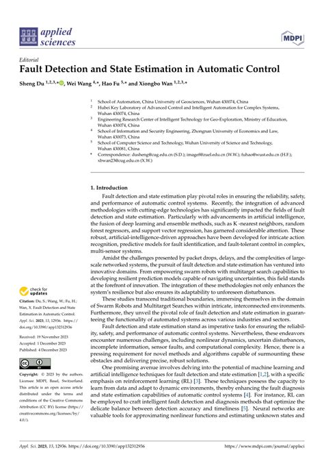 Pdf Fault Detection And State Estimation In Automatic Control