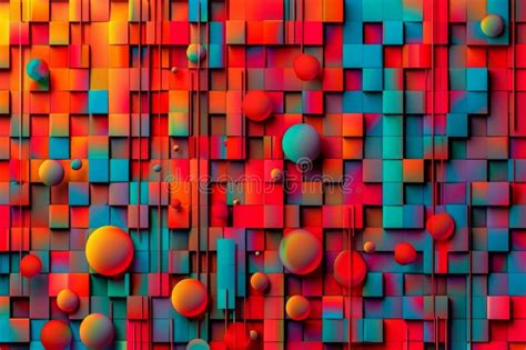 Colorful Abstract Design Featuring Geometric Shapes And Spheres Stock Illustration