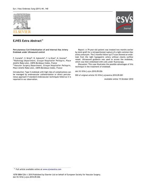 Pdf Percutaneous Coil Embolization Of And Internal Iliac Artery
