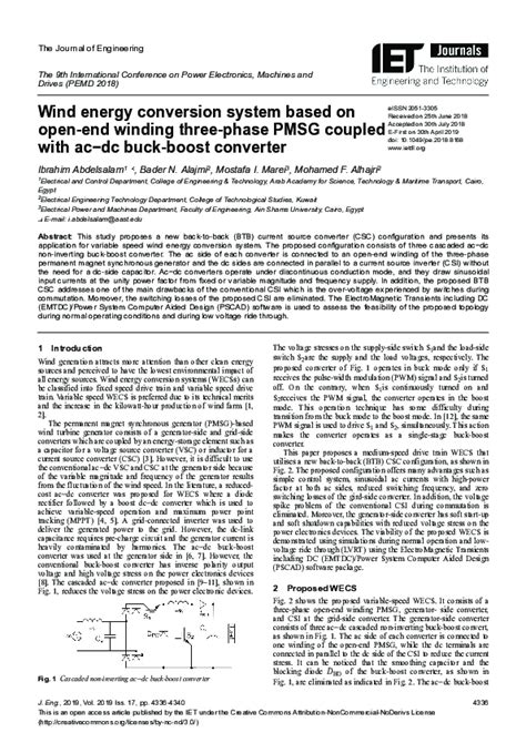 Pdf Wind Energy Conversion System Based On Open End Winding Three Phase Pmsg Coupled With Ac−