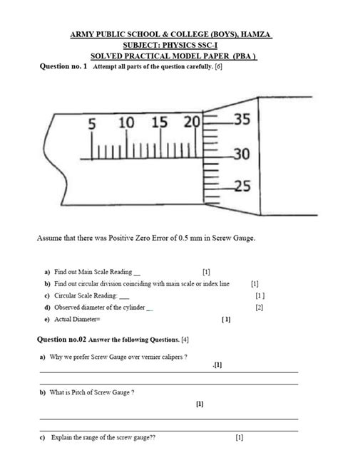 Screw Gauge Practical Paper Pdf