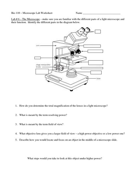 Microscope Parts And Use Worksheet Worksheets Electron Microscope