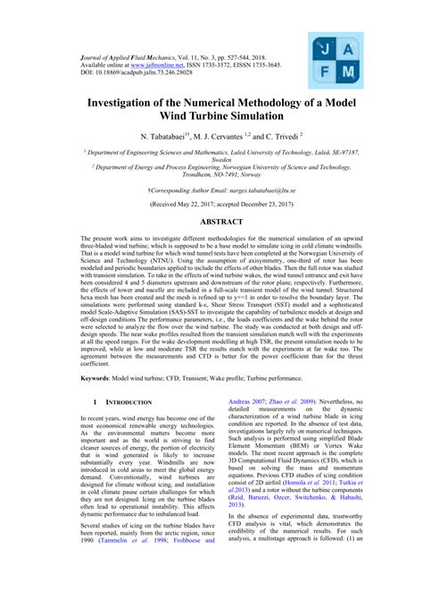 Pdf Investigation Of The Numerical Methodology Of A Model Wind Turbine Simulation