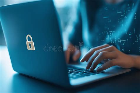 A Person Typing On A Laptop With A Visible Padlock Symbol Representing
