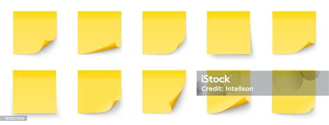 노란색 스틱 노트 컬렉션입니다 흰색 배경에 분리된 사실적인 스틱 노트 노란색 종이 알림 Post It Notes Collection With Shadow Stock