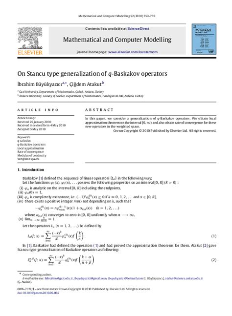 Pdf On Stancu Type Generalization Of Baskakov Operators