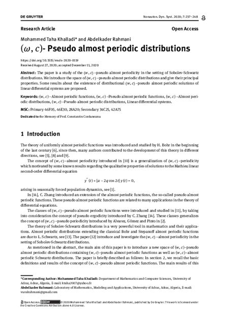 Pdf ω C Pseudo Almost Periodic Distributions