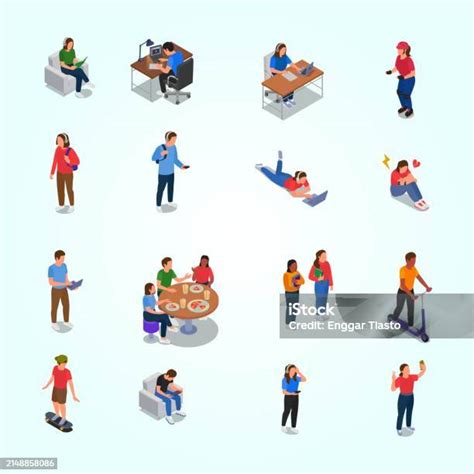 십대 아이콘 활성 라이프 스타일 기호 Isometric 고립 된 벡터 일러스트 레이 션으로 설정 등측투영법에 대한 스톡 벡터 아트 및 기타 이미지 Istock