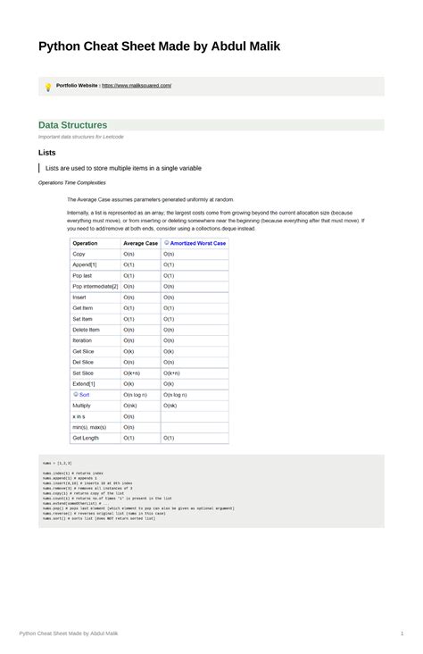 Python Cheat Sheet Made By Abdul Malik Data Science Honors Course SPPU Studocu