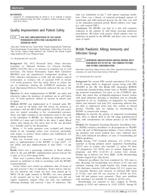 Pdf 1226 The Safe Implementation Of The Kaiser Permanente Sepsis Risk Calculator In 4 Neonatal
