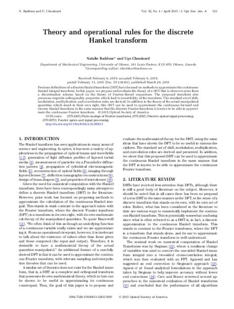 pdf theory and operational rules for the discrete hankel transform