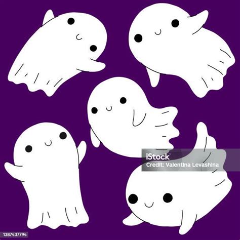 할로윈을위한 카와이 작은 귀여운 유령 흰색 배경에 고립 된 스톡 벡터 일러스트레이션 즐거운 할로윈 보내세요 무서운 하얀 유령 귀여운 만화 유령 캐릭터 0명에 대한 스톡 벡터