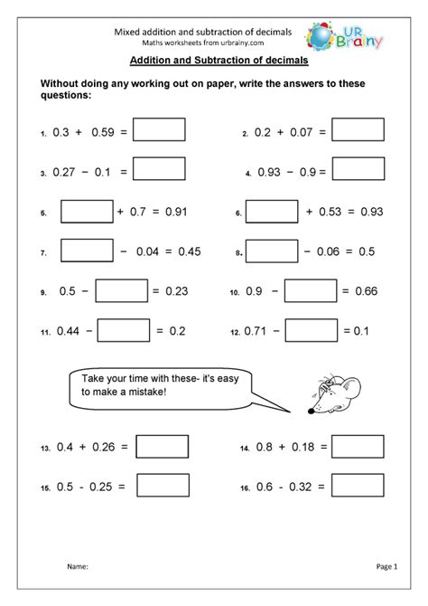 Mixed Addition And Subtraction Of Decimals Subtraction Maths