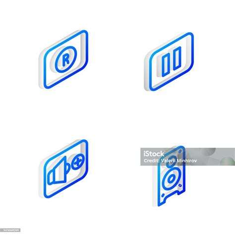 아이소메트릭 라인 일시 중지 버튼 녹음 스피커 볼륨 및 스테레오 스피커 아이콘을 설정합니다 벡터 3차원 형태에 대한 스톡 벡터 아트 및 기타 이미지 Istock