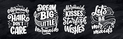 인어에 대한 재미있는 손으로 그린 글자 따옴표로 설정합니다 티셔츠 프린트와 포스터 디자인의 시원한 문구 영감을 주는 어린이