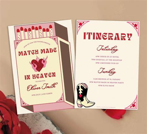 Match Made In Heaven Bachelorette Invitation And Itinerary Perfect
