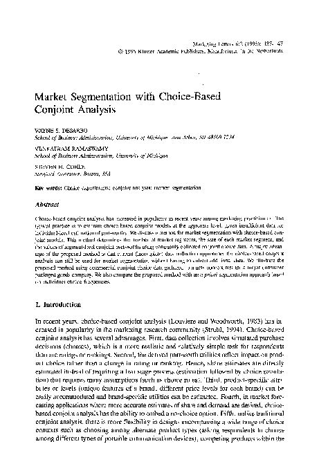 Pdf Market Segmentation With Choice Based Conjoint Analysis