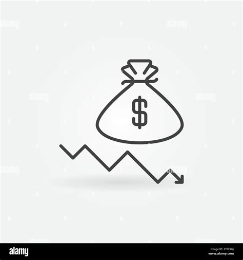 Falling Arrow With Money Bag Vector Devaluation Concept Icon Or Symbol In Outline Style Stock