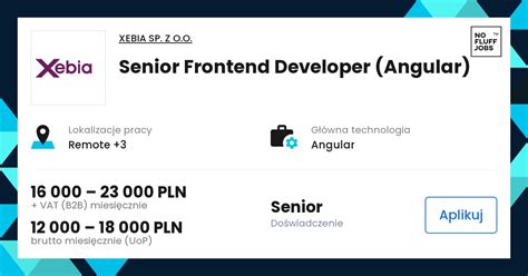 Praca Senior Frontend Developer Angular Frontend Xebia Gdańsk