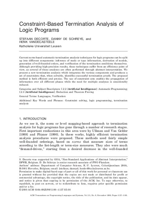 pdf constraint based termination analysis of logic programs danny