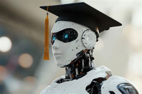 Humanoid Robot Wearing A Graduation Cap Embodies The Future Of
