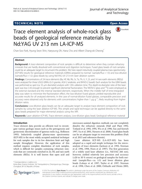 Pdf Trace Element Analysis Of Whole Rock Glass Beads Of Geological Reference Materials By Nd